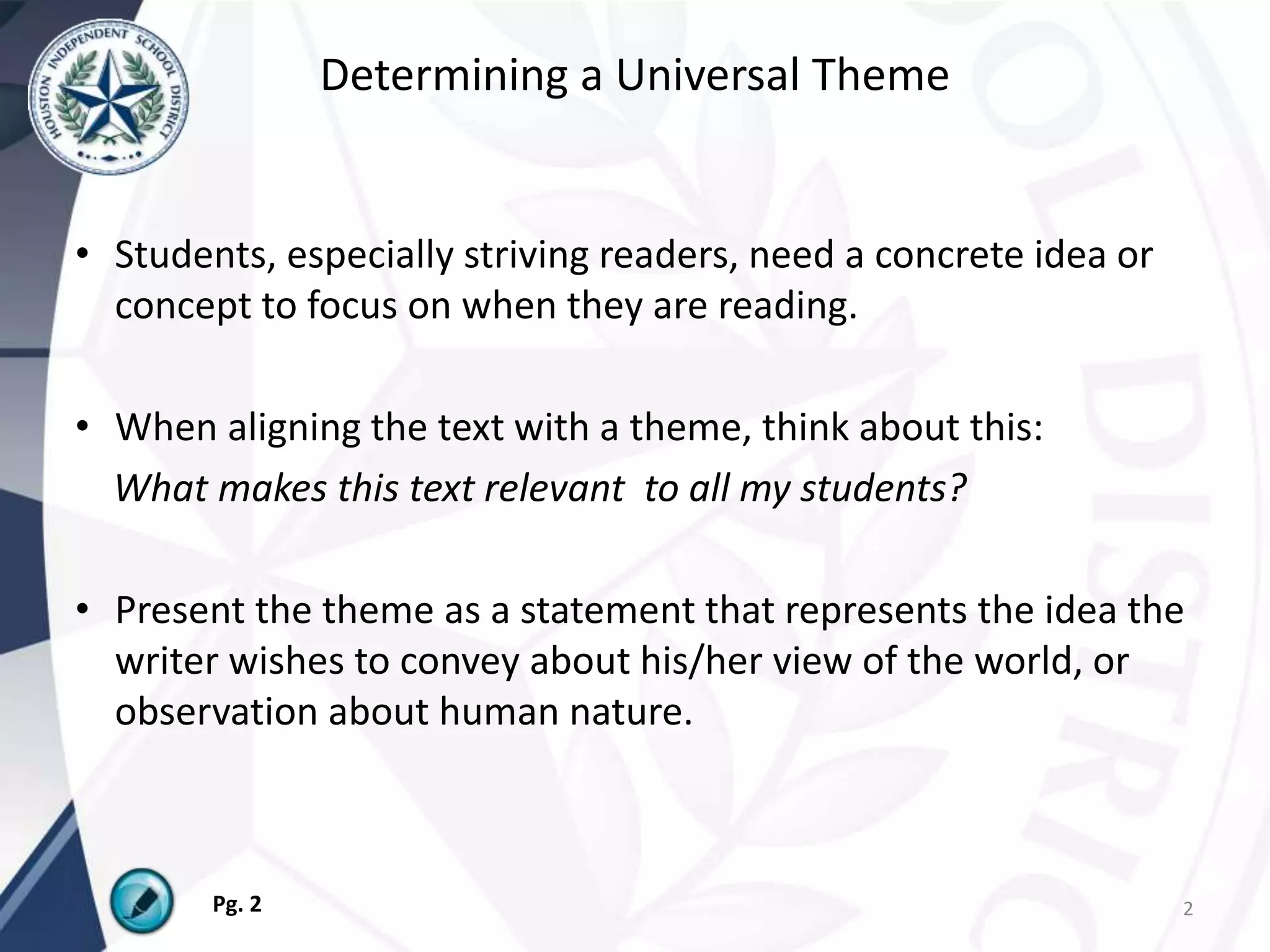 Step 2- Identifying the Universal Theme | PPTX