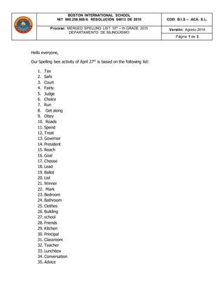 Step 3, 4 and 5 spelling list | DOCX | Chemistry | Science