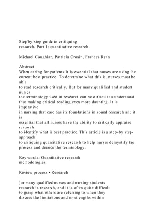 Stepby-step guide to critiquingresearch. Part 1 quantitati.docx