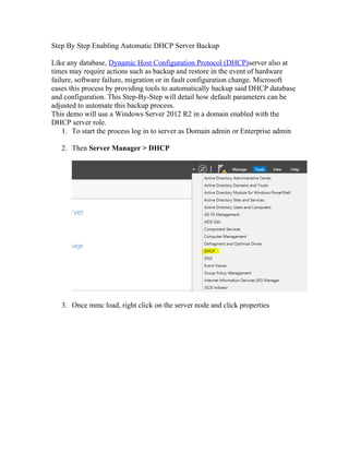 Step by step enabling automatic dhcp server backup | DOC