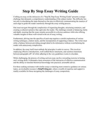 Step By Step Essay Writing Guide | PDF | Substance Abuse | Diseases and ...