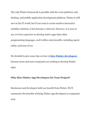 STEP BY STEP GUIDE TO HIRING EXPERIENCED FLUTTER DEVELOPERS | PDF