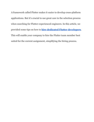 STEP BY STEP GUIDE TO HIRING EXPERIENCED FLUTTER DEVELOPERS | PDF