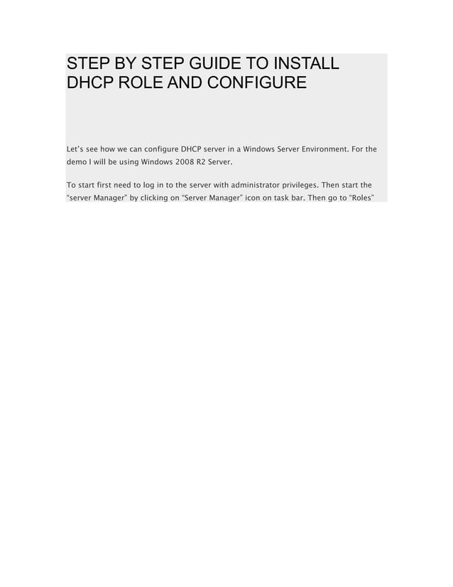 Step By Step Guide To Install Dhcp Role And Configure Pdf