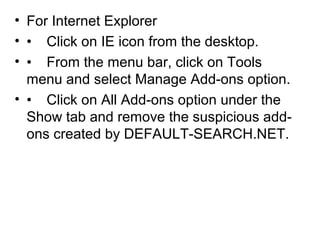 Step by step guide to remove default search.net