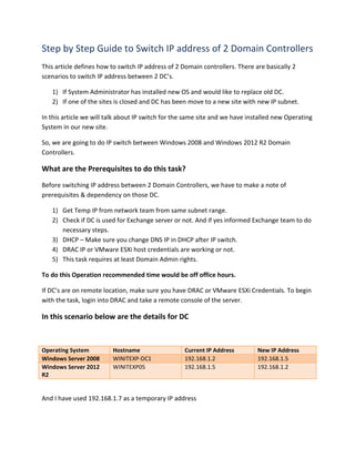 Step by step guide to switch ip address of 2 domain controllers | PDF