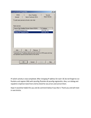 Step by step guide to switch ip address of 2 domain controllers | PDF