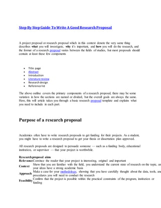 Step by step guide to write a good project proposal | PDF