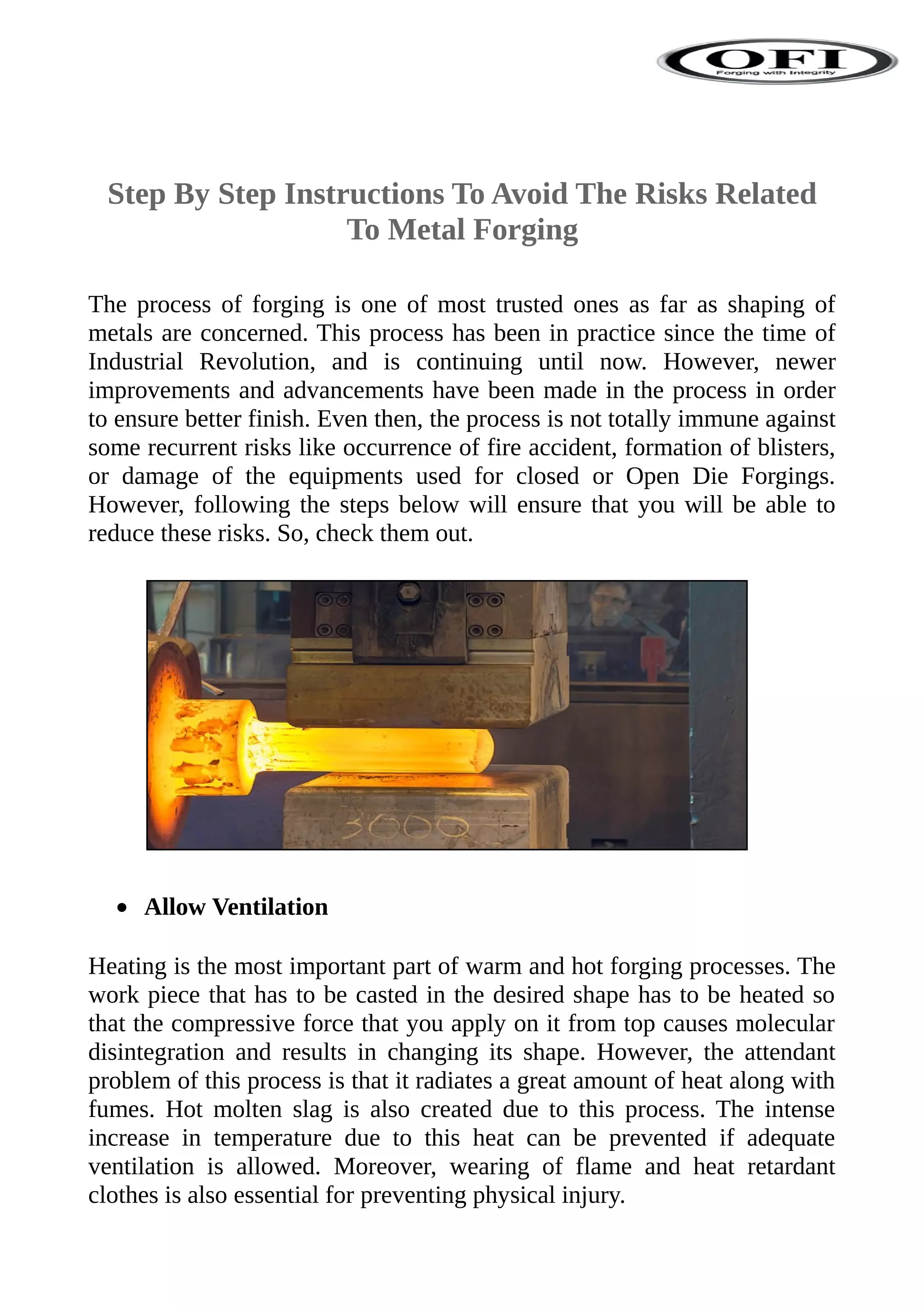 Step By Step Instructions To Avoid The Risks Related To Metal Forging | DOC