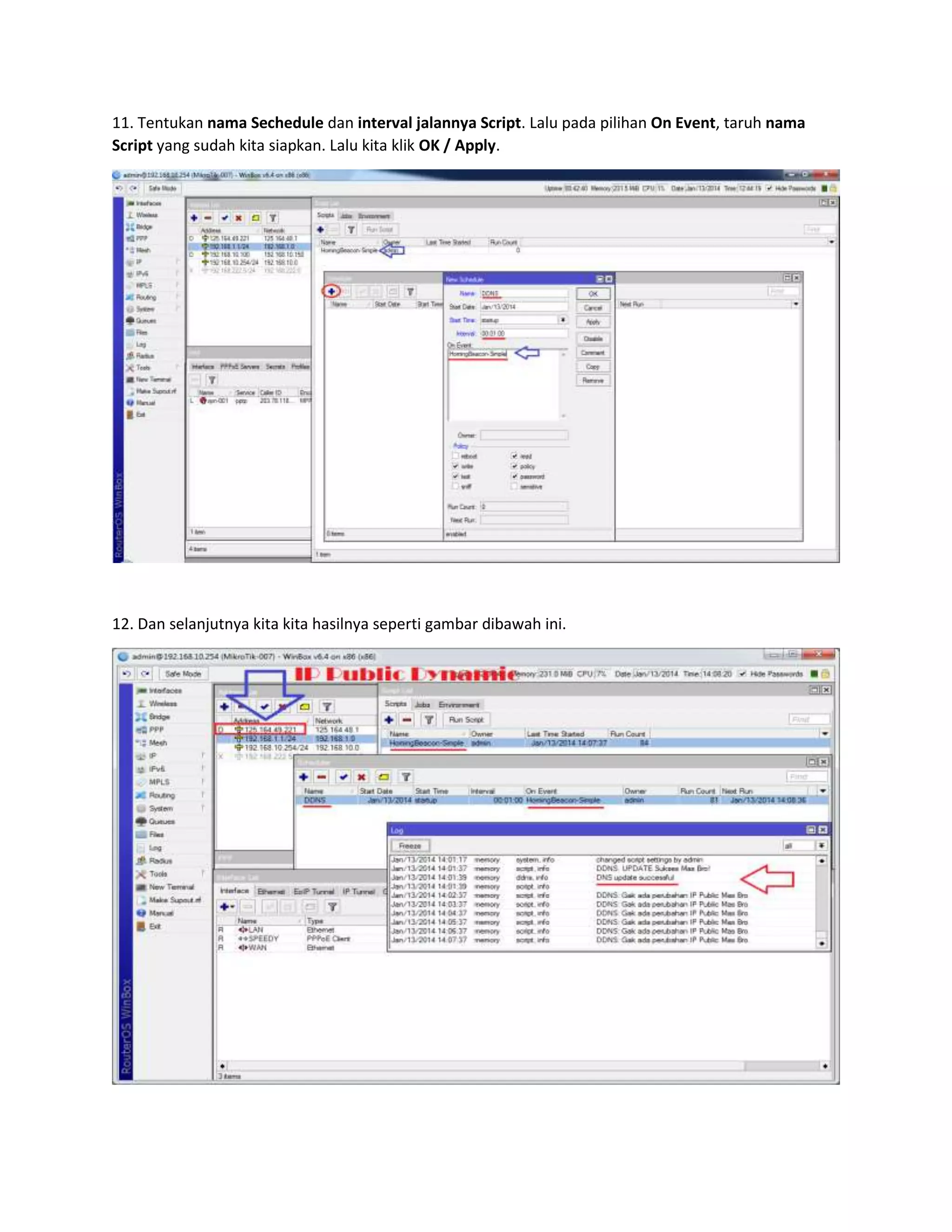 Step by step konfigurasi auto update ip public dynamic dengan freeddns pada mikrotik router | DOCX