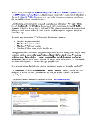 Step by step konfigurasi auto update ip public dynamic dengan freeddns pada mikrotik router | DOCX
