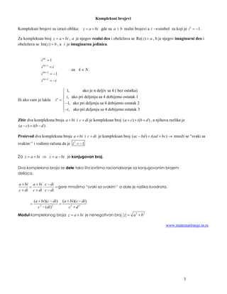 Stepenovanje , korenovanje i kompleksni brojevi formulice(1) | PDF