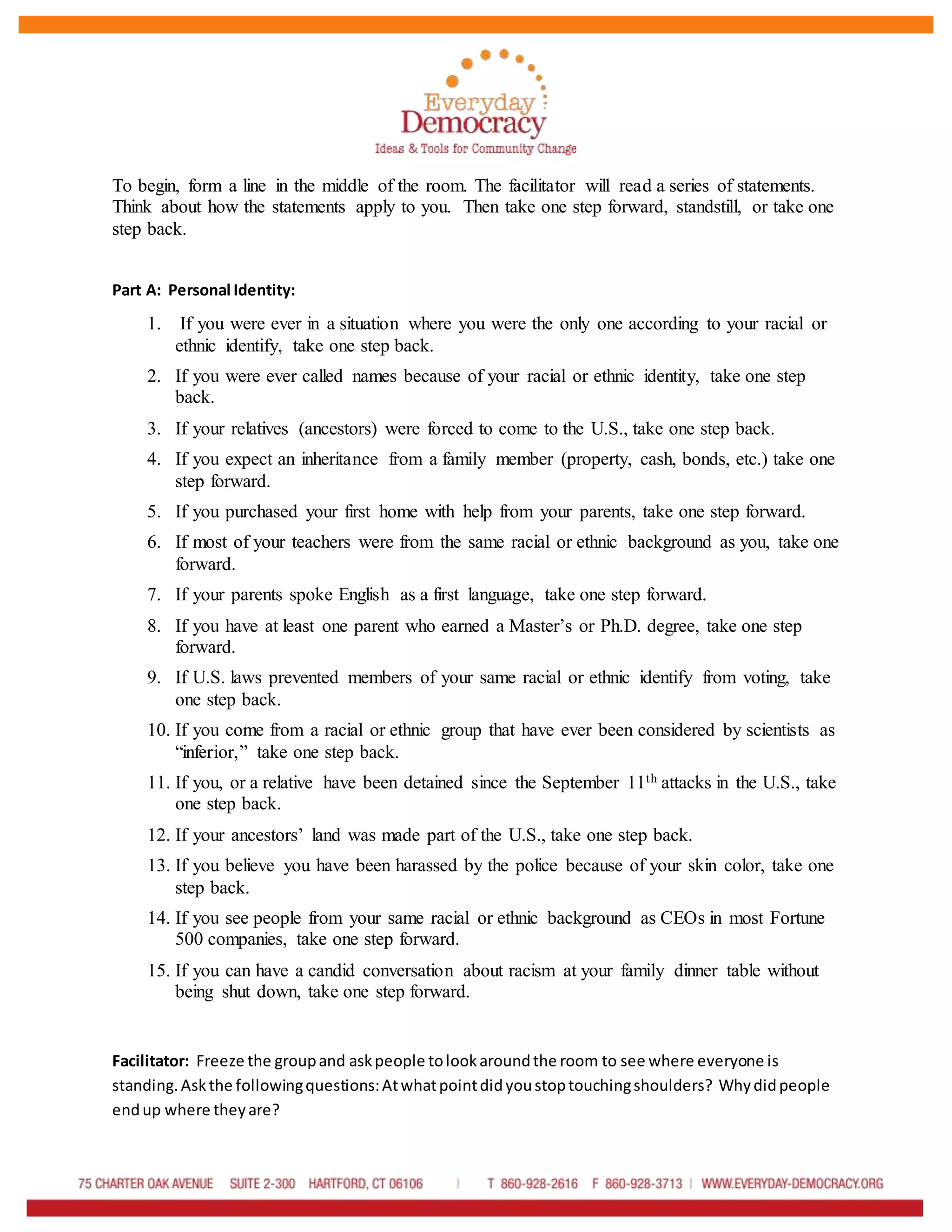 Step Forward, Step Back Personal Identity Activity | DOCX