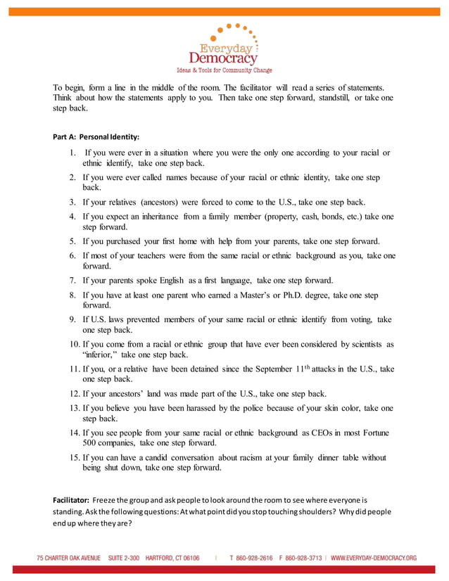 Step Forward, Step Back Personal Identity Activity | PDF