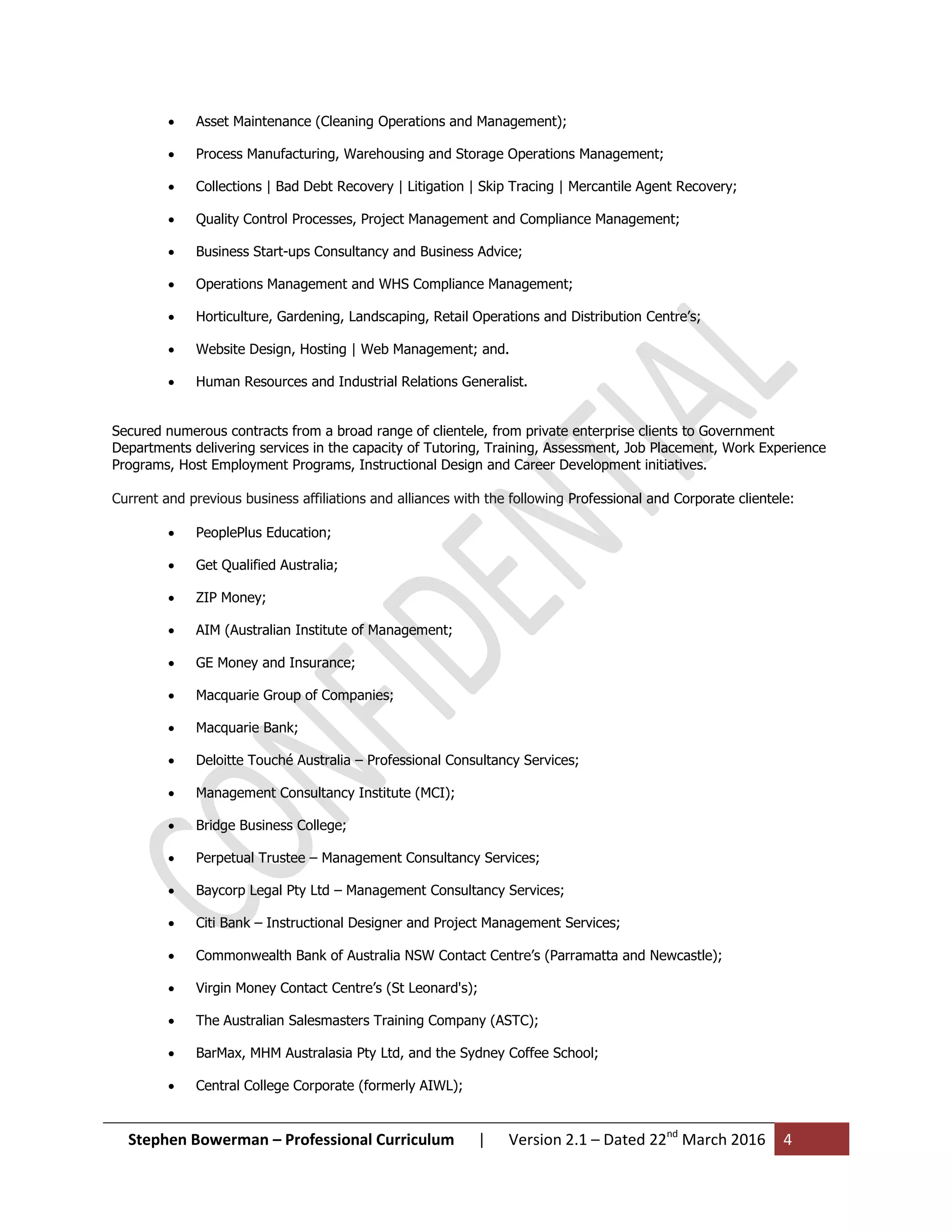 Stephen bowerman professional curriculum vitae 2016 | PDF