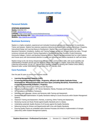 Stephen bowerman professional curriculum vitae 2016 | PDF