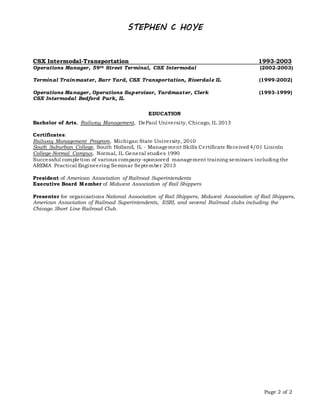 Stephen C Hoye resume August 2016 | DOCX