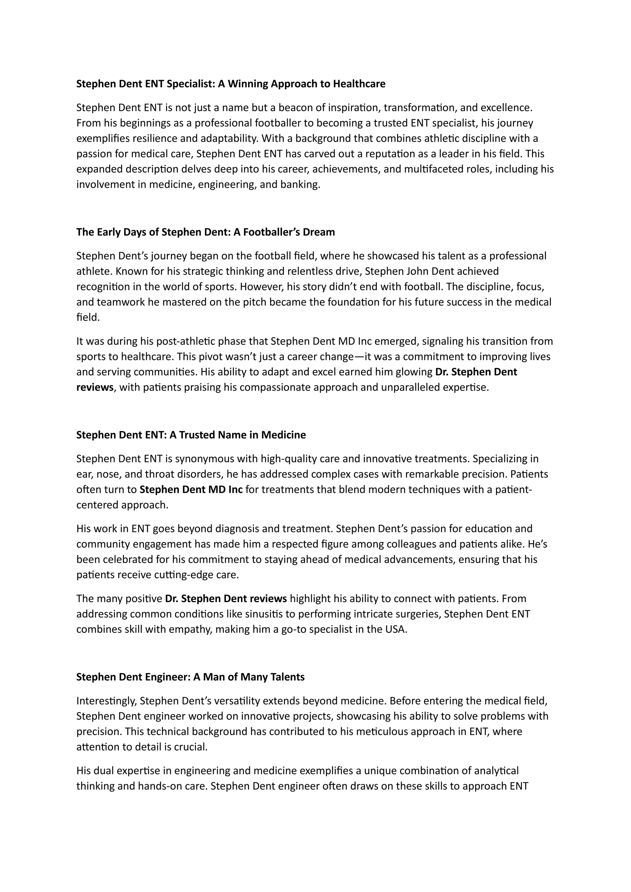 Stephen Dent ENT: Bridging Sportsmanship and Medicine | PDF