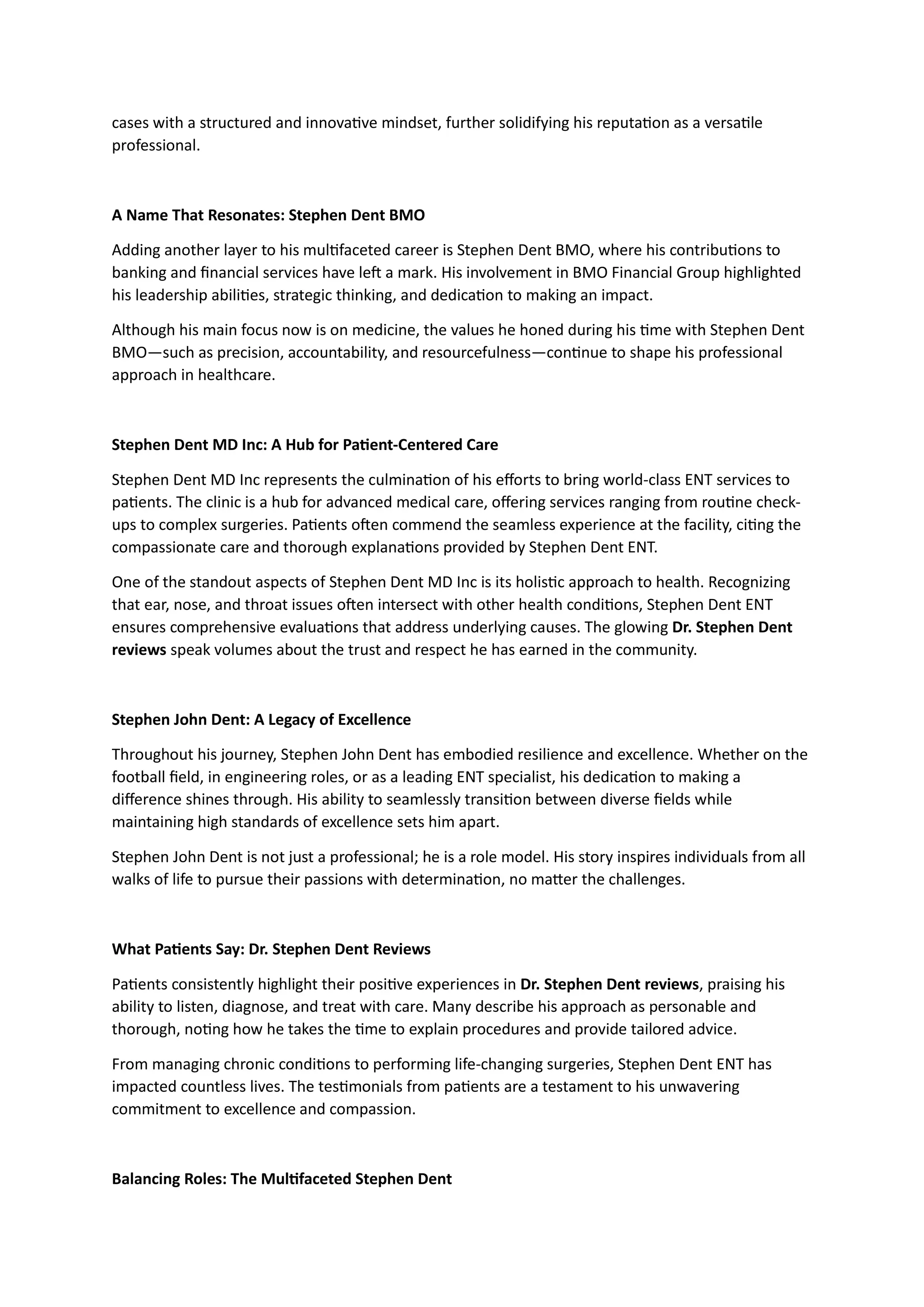 Stephen Dent ENT: Bridging Sportsmanship and Medicine | PDF