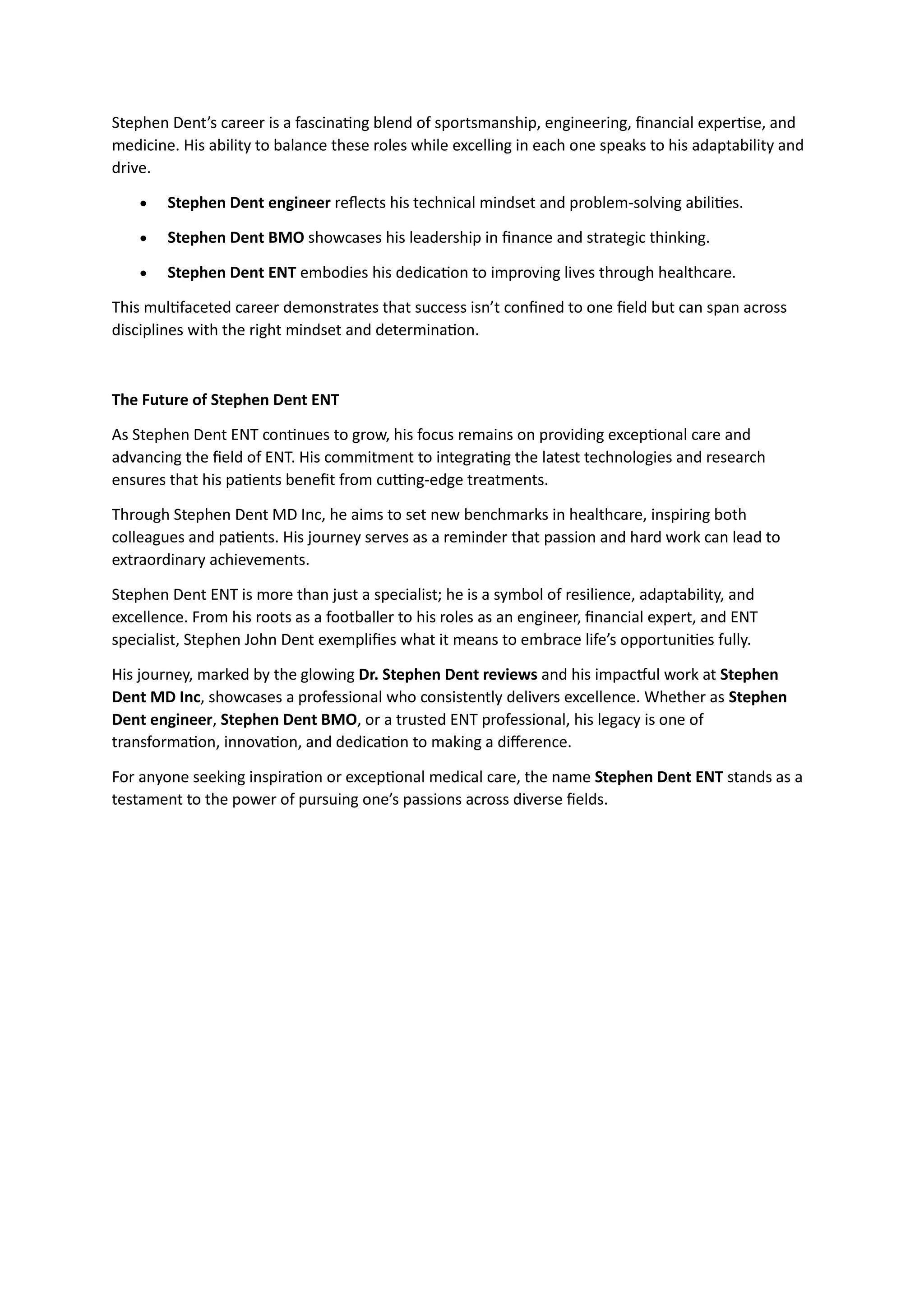 Stephen Dent ENT: Bridging Sportsmanship and Medicine | PDF