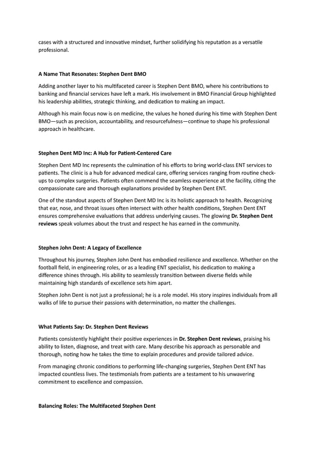 Stephen Dent ENT: Bridging Sportsmanship and Medicine | PDF