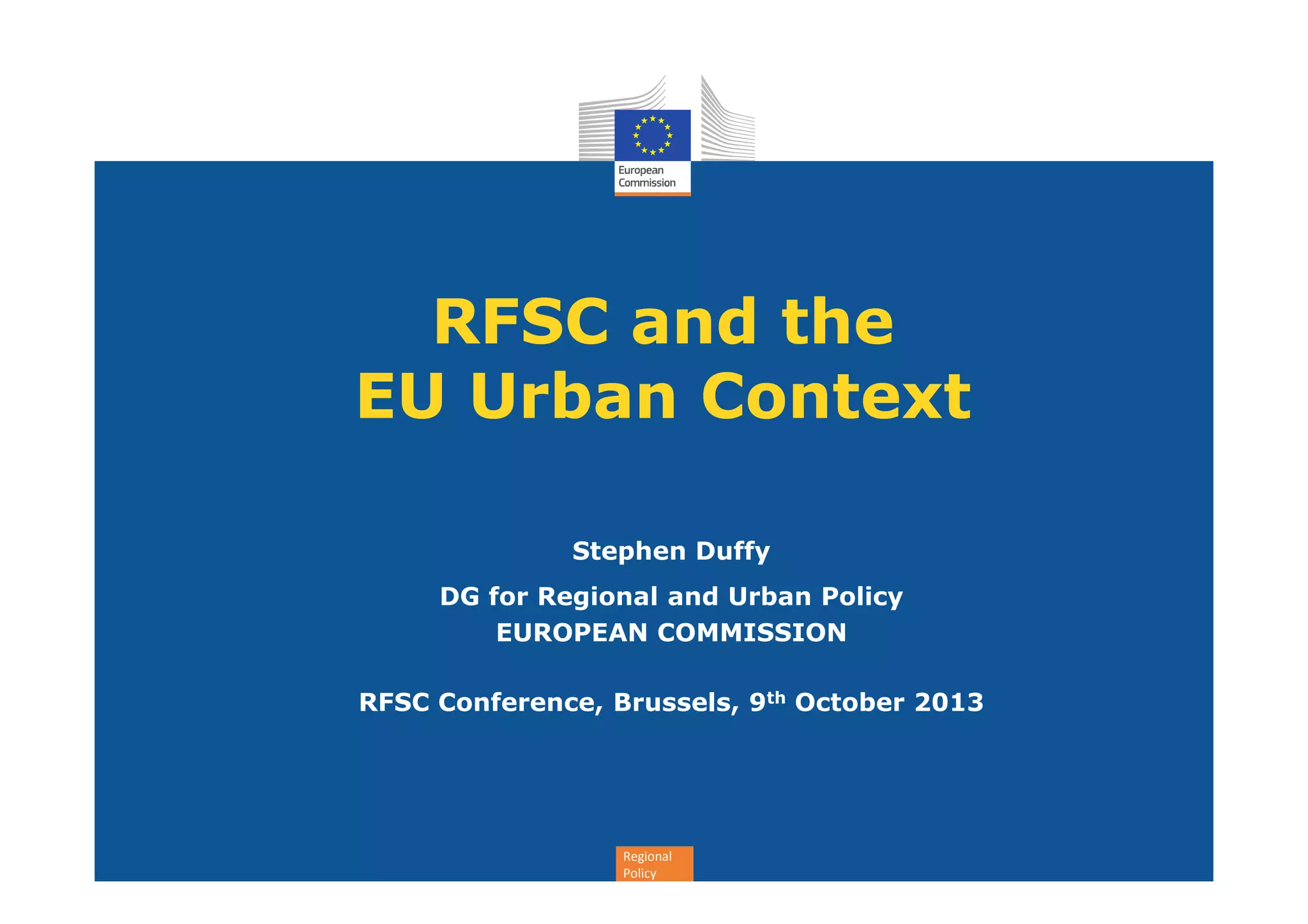 RFSC & EU Urban Agenda: a view from the European Commission | PDF