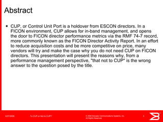 To CUP, or Not to CUP? That is the (FICON) Question! pro Dr. Steve ...