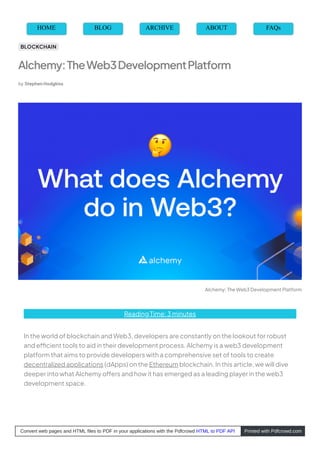 Alchemy: The Web3 Development Platform | PDF