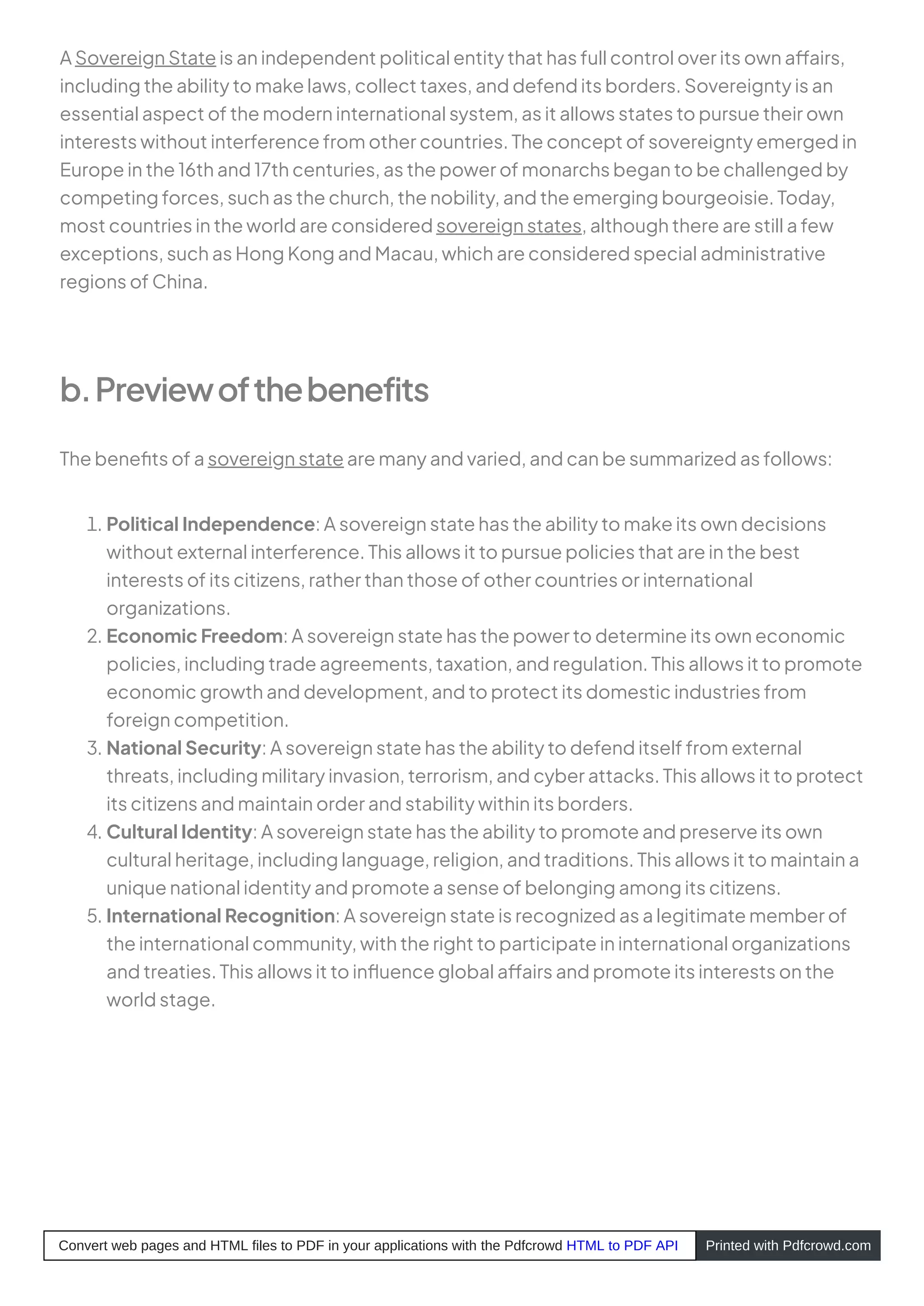 Benefits Of Being A Sovereign State | PDF