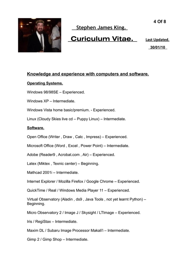 Stephen James King C.V. 02 04 2010. | PDF