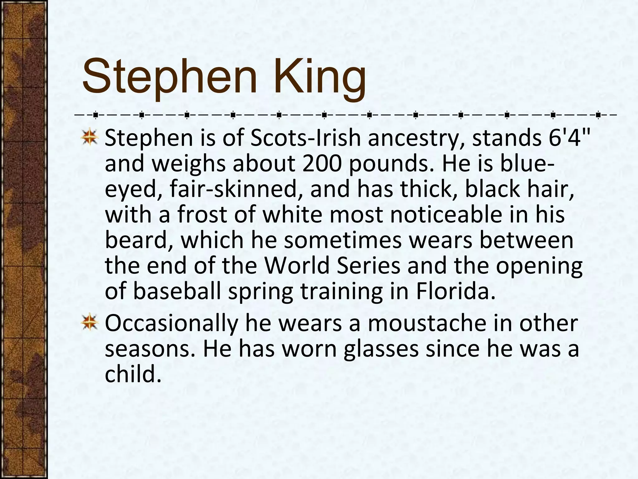 Biography of Stephen King and His Works | PPTX