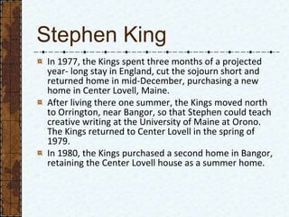 Biography of Stephen King and His Works | PPTX