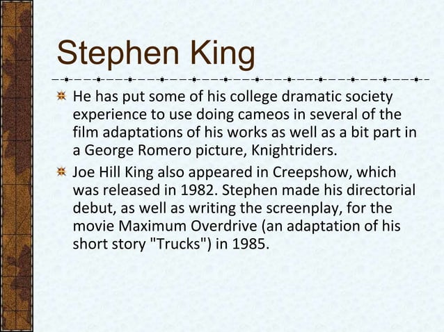 Biography of Stephen King and His Works | PPTX | Celebrity Families ...