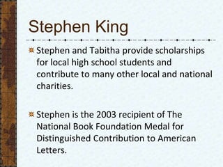Biography of Stephen King and His Works | PPTX