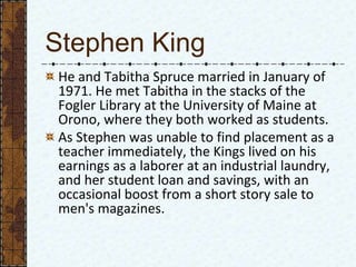 Biography of Stephen King and His Works | PPTX