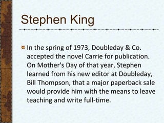 Biography of Stephen King and His Works | PPTX