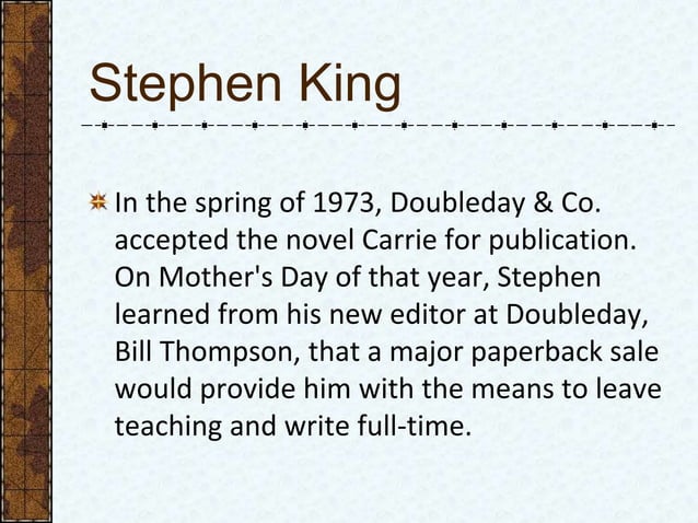 Biography of Stephen King and His Works | PPTX | Celebrity Families ...