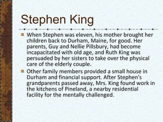 Biography of Stephen King and His Works | PPT