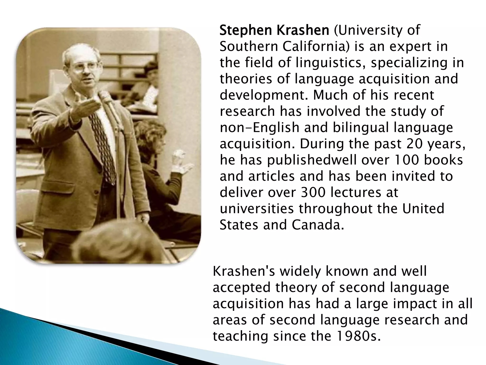 Stephen krashen's Theory of second language acquisition | PPTX