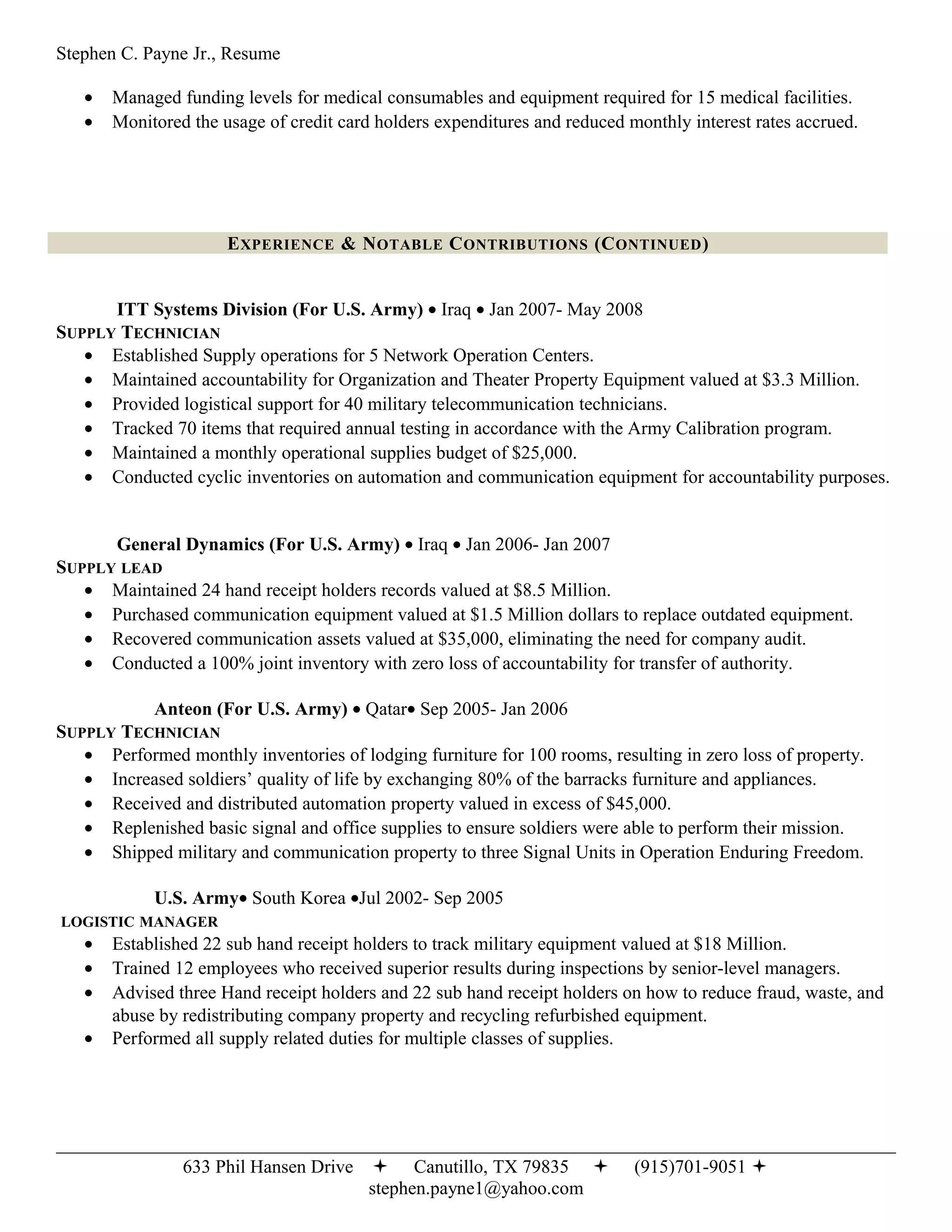 Stephen's Professional Resume | DOC