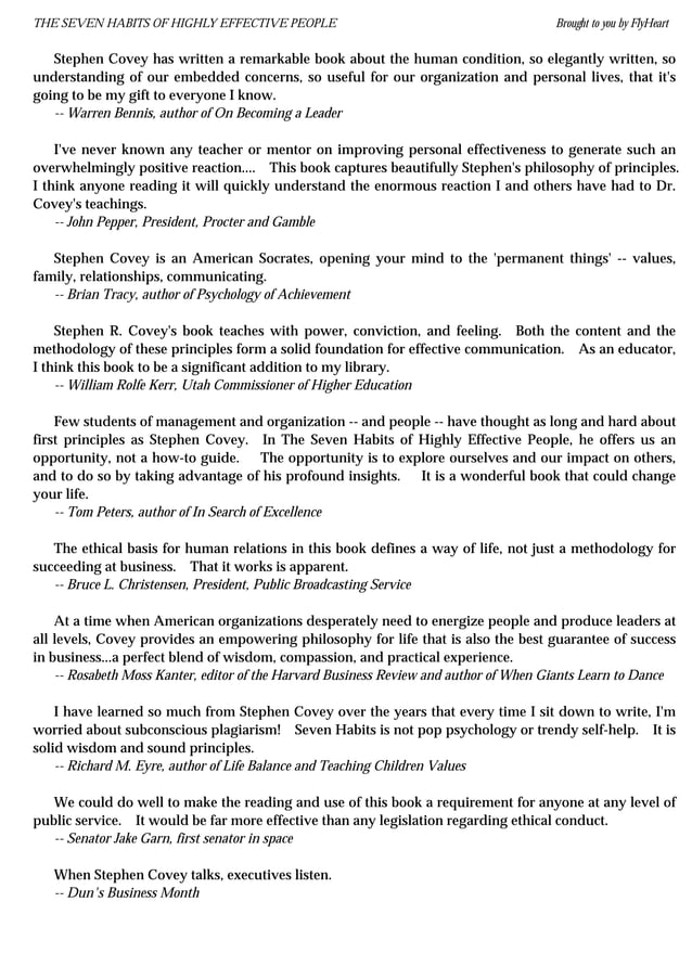 Stephen R Covey The 7 Habits Of Highly Eff People | PDF | Business ...