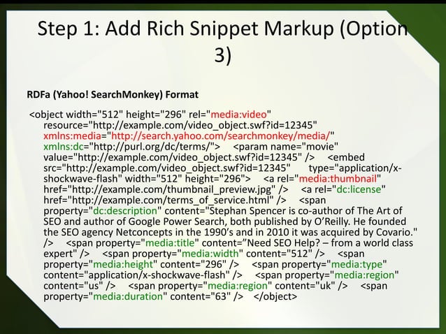 Stephan Spencer - SMX Advanced: Rich Snippets, Schema & Microformats | PPT