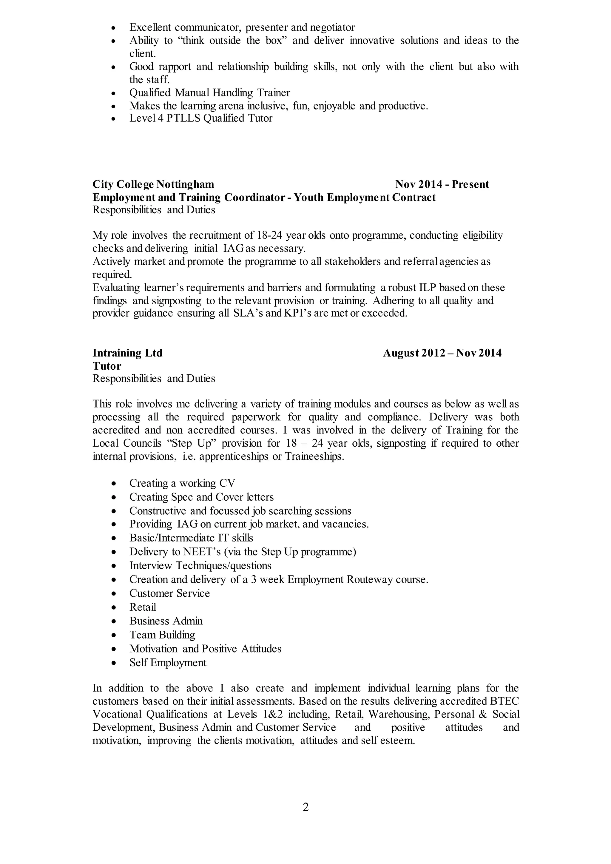 Stephen webb 2015 cv | DOCX | Vocational Training | Careers