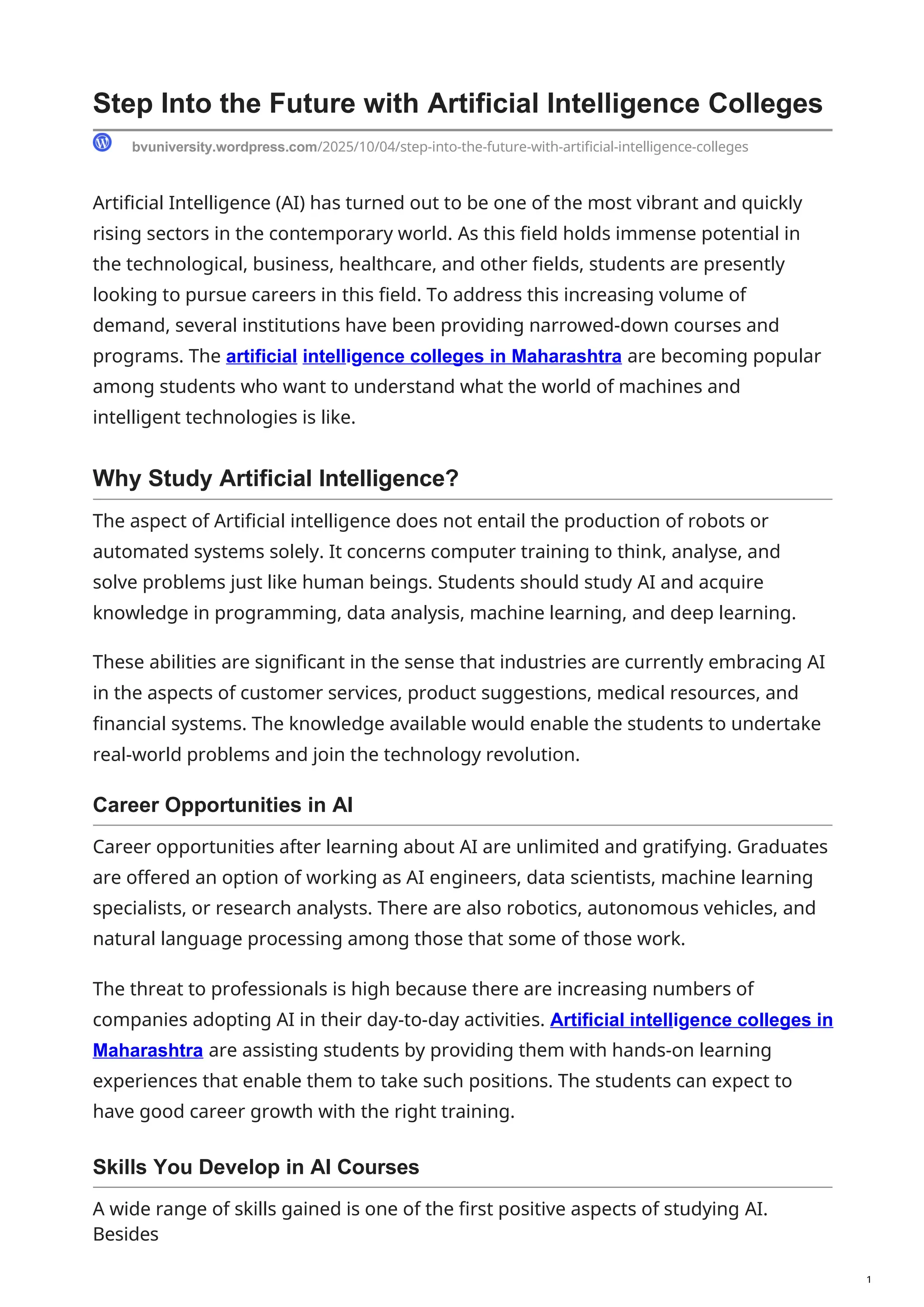 Step Into the Future with Artificial Intelligence Colleges | DOCX
