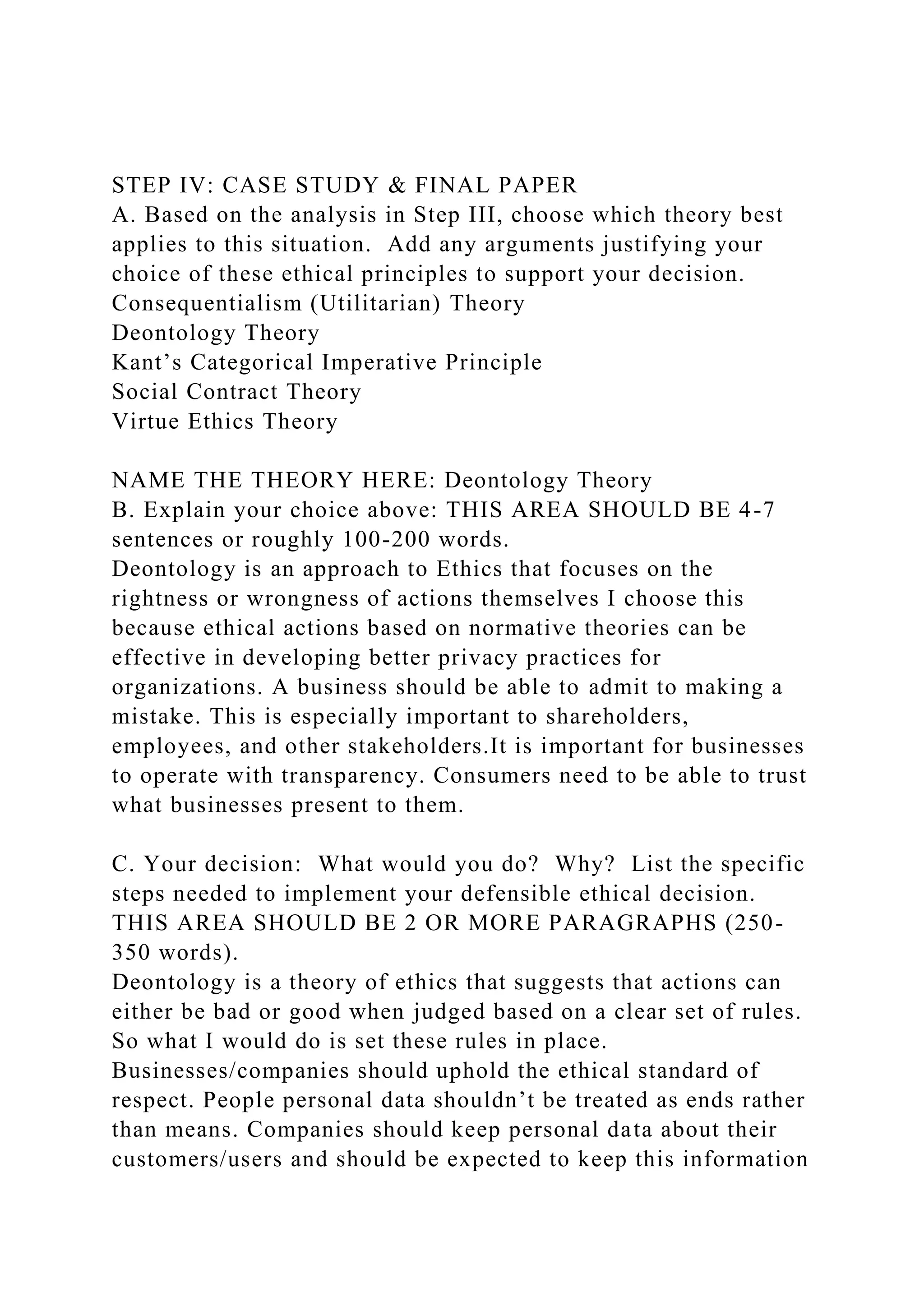 STEP IV CASE STUDY & FINAL PAPERA. Based on the analysis in Ste.docx