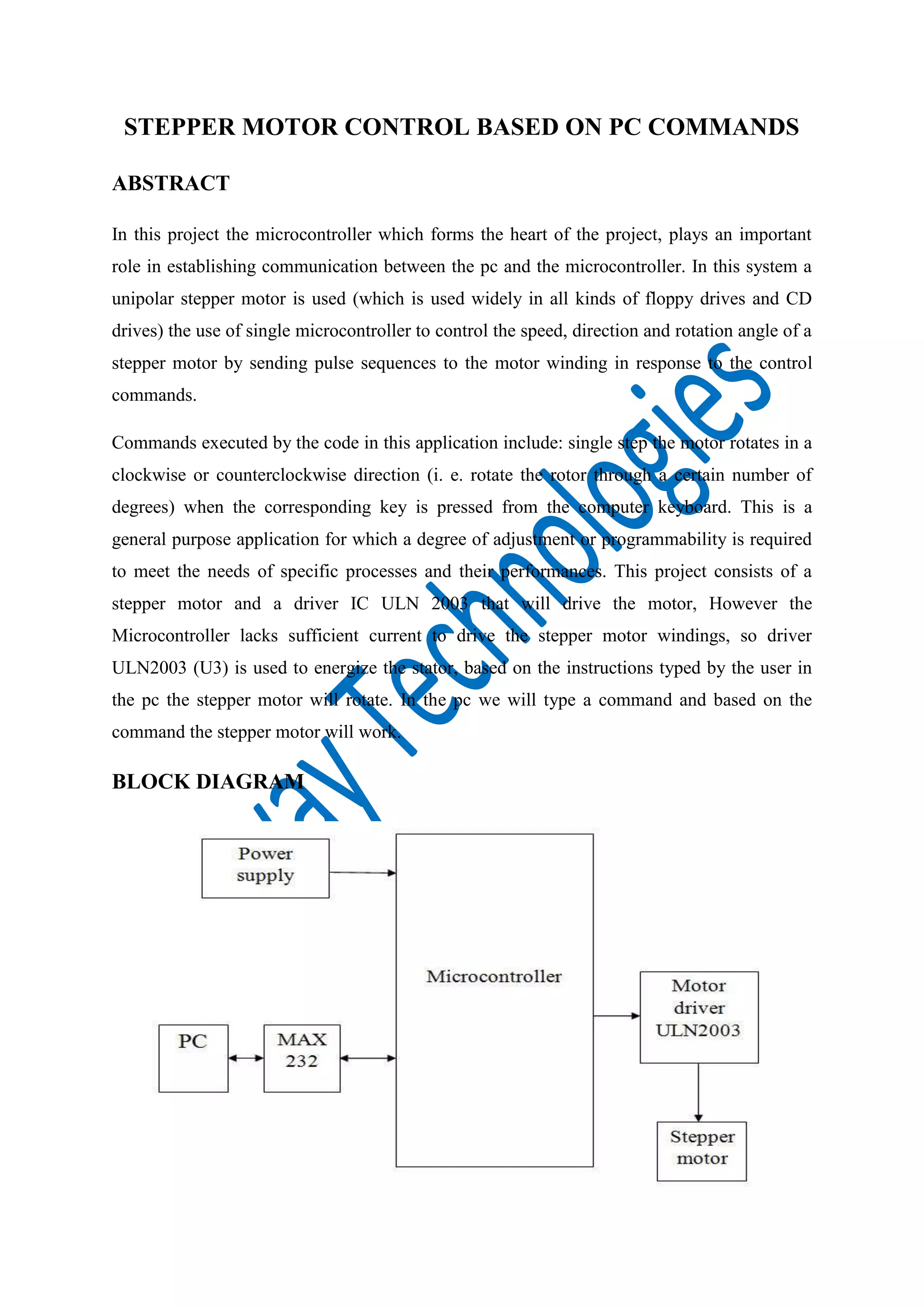 Stepper motor control based on pc commands | PDF