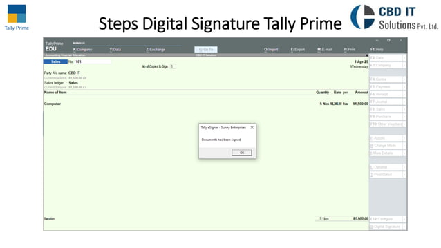 Steps digital signature tally prime ppt | PPTX | Technology & Computing
