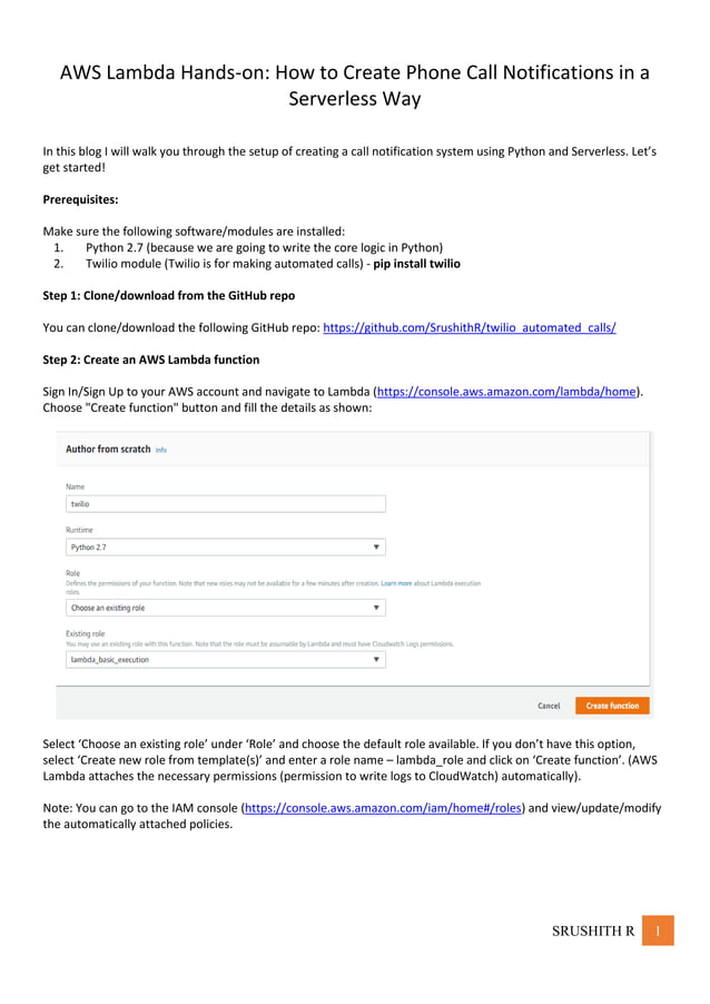AWS Lambda Hands-on: How to Create Phone Call Notifications in a Serverless Way | PDF