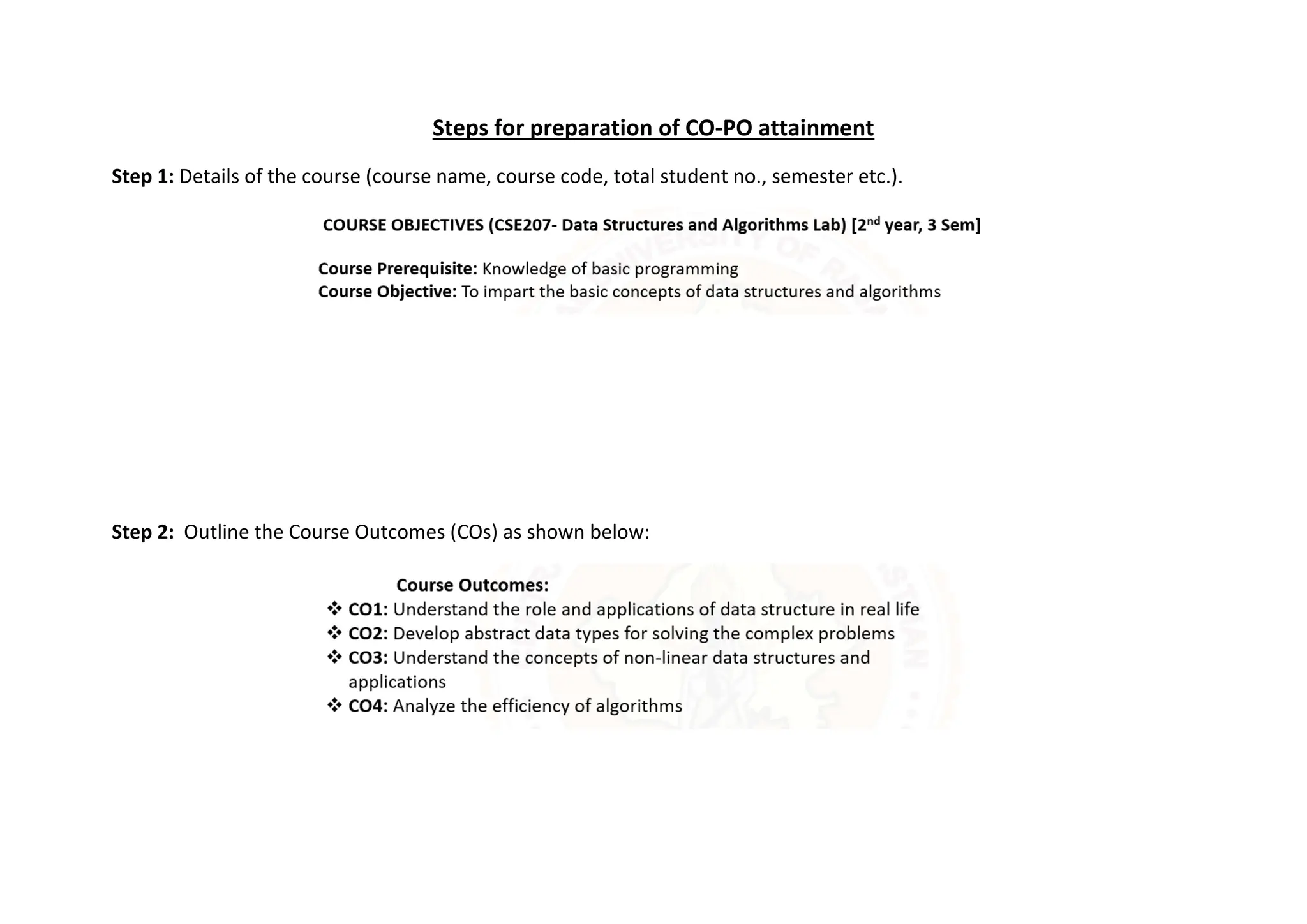 Steps for CO-PO attainment process in the Accreditation | PDF