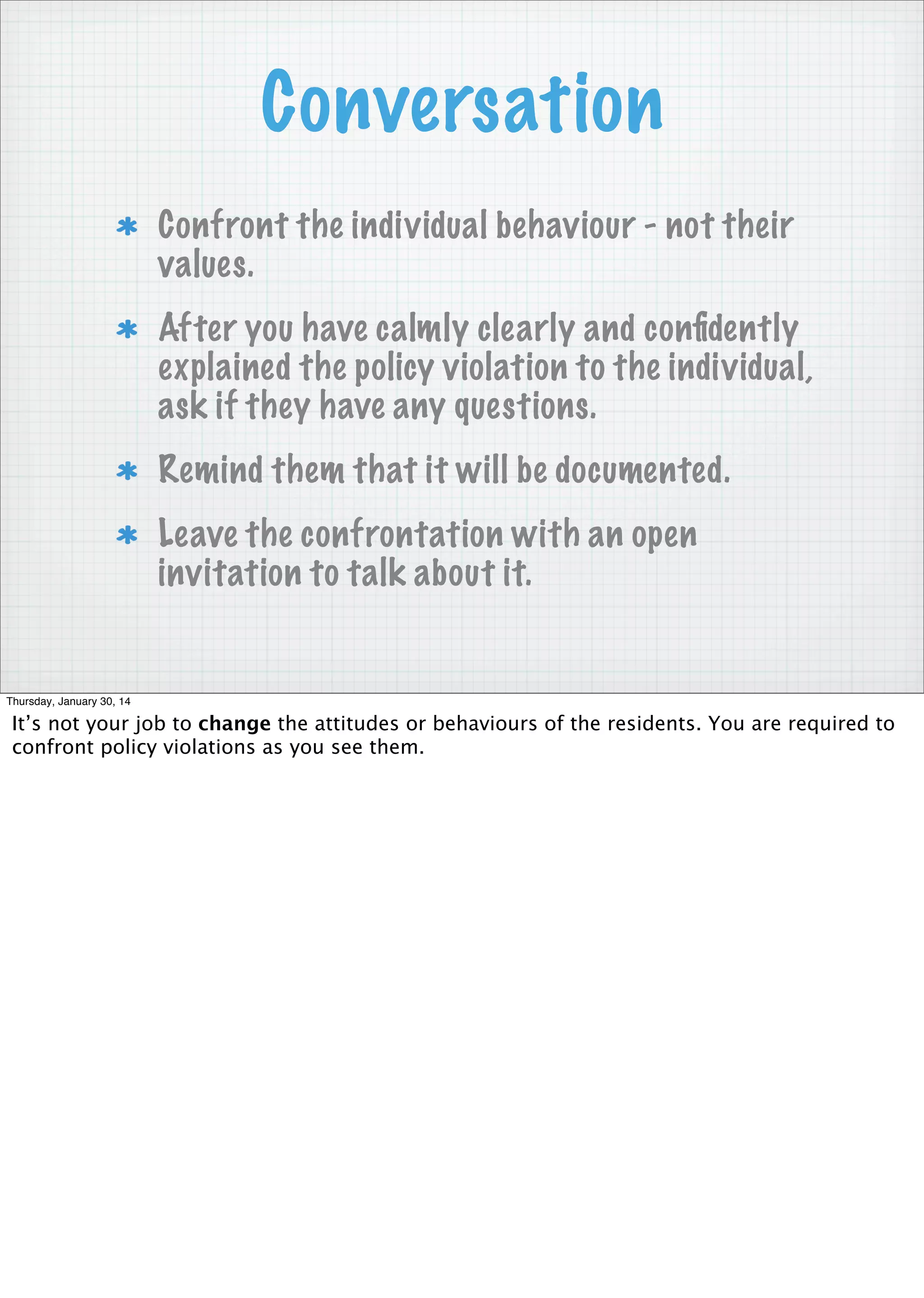 Steps for Confrontation - Resident Assistant Training | PDF